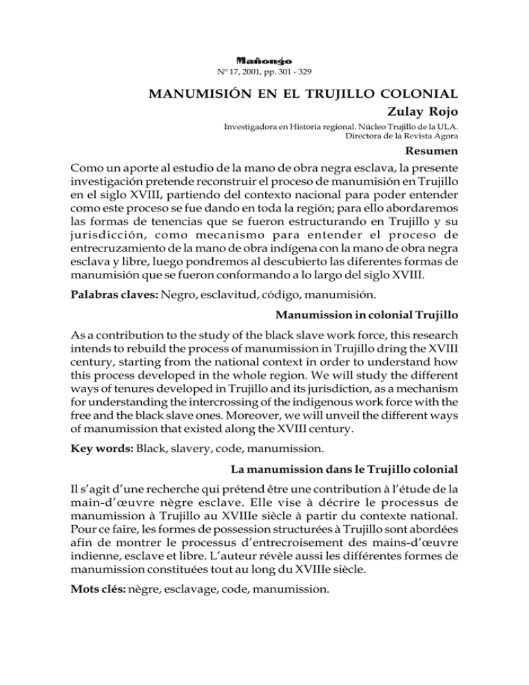 MANUMISIÓN EN EL TRUJILLO COLONIAL Zulay Rojo