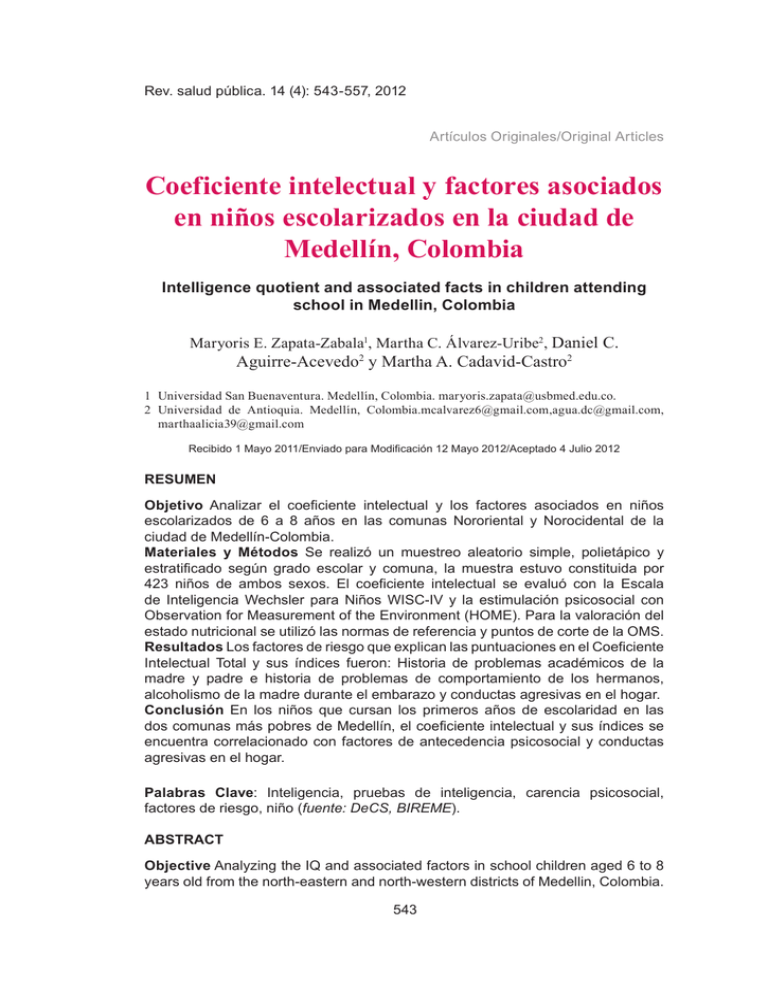 Coeficiente intelectual y factores asociados en niños escolarizados
