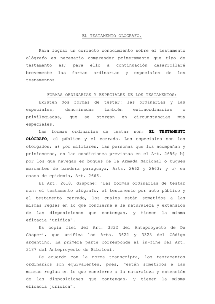 DESARROLLO SOBRE EL TESTAMENTO OLOGRAFO