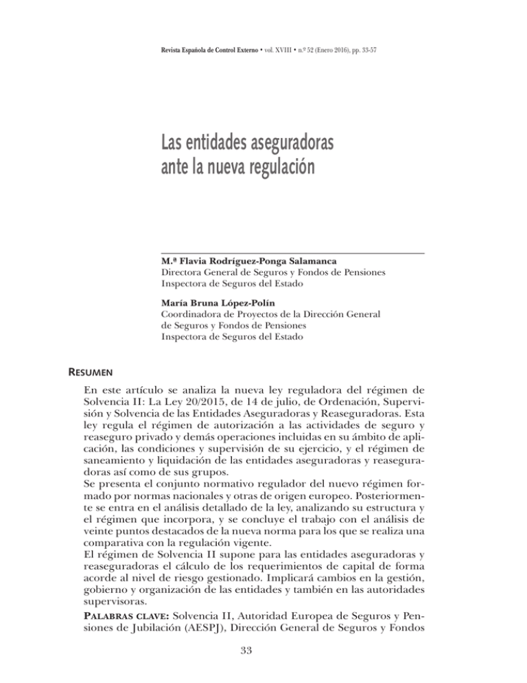 Las entidades aseguradoras ante la nueva regulación