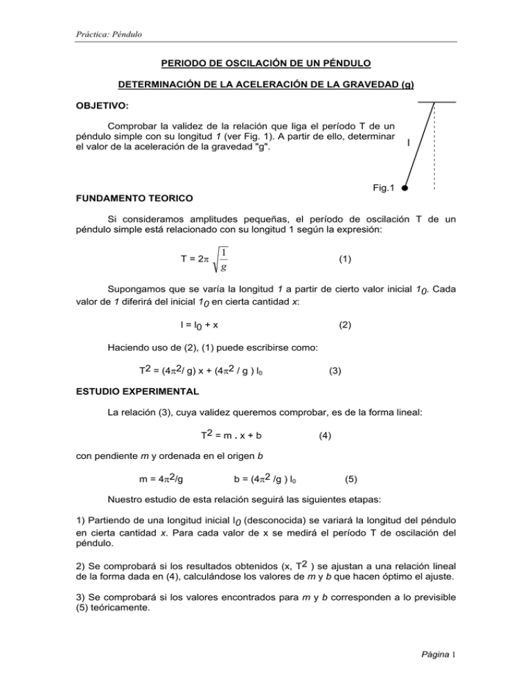 PERIODO DE OSCILACIÓN DE UN PÉNDULO DETERMINACIÓN