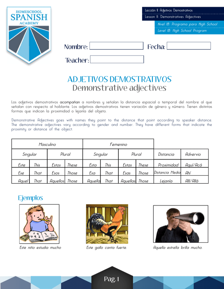 ADJETIVOS DEMOSTRATIVOS Demonstrative adjectives