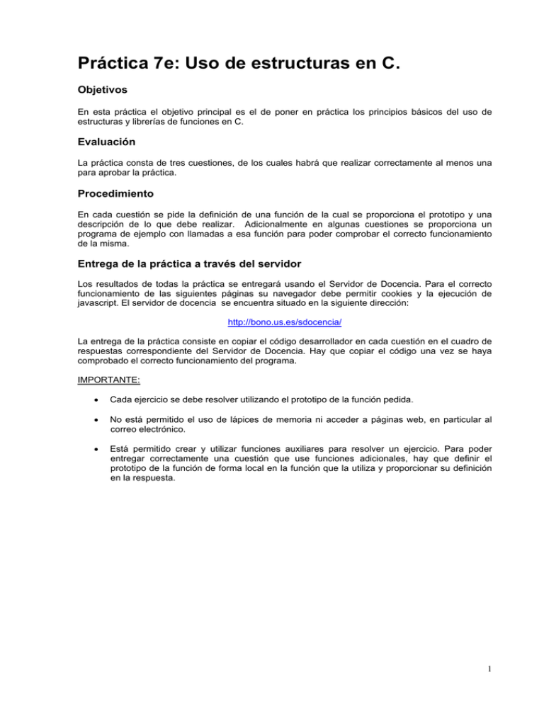Práctica 7e: Uso de estructuras en C.