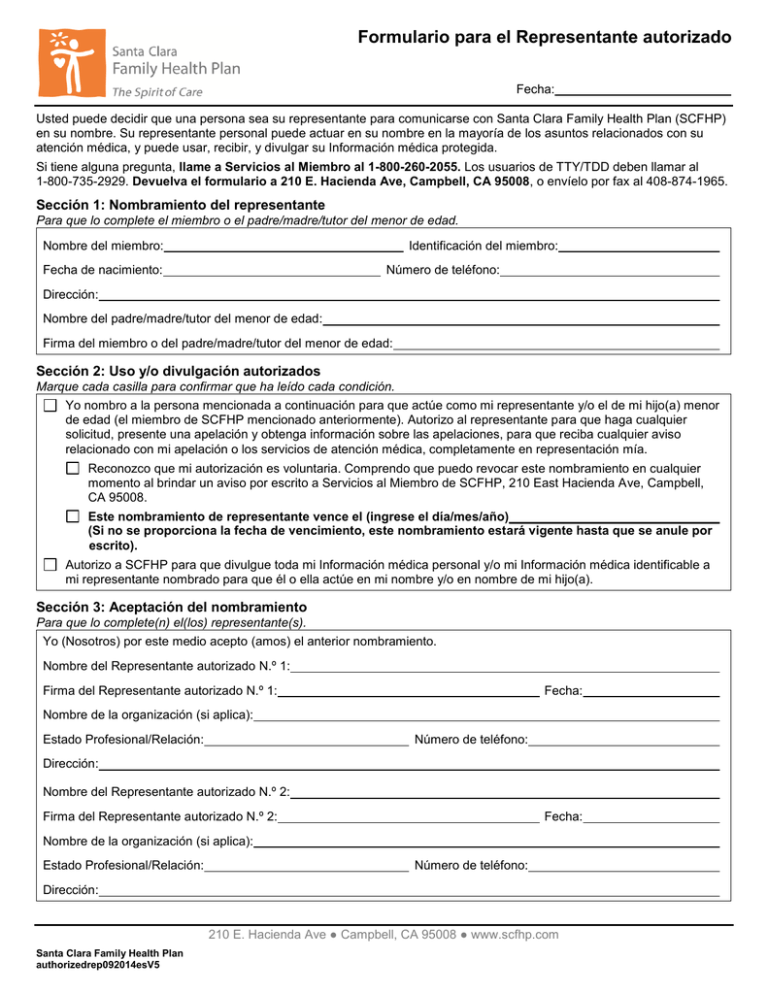 Formulario para el Representante autorizado
