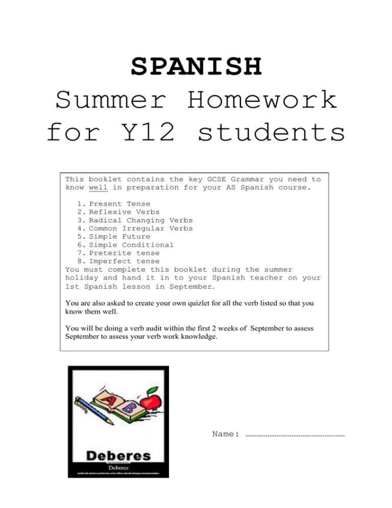 SPANISH Summer Homework For Y12 Students