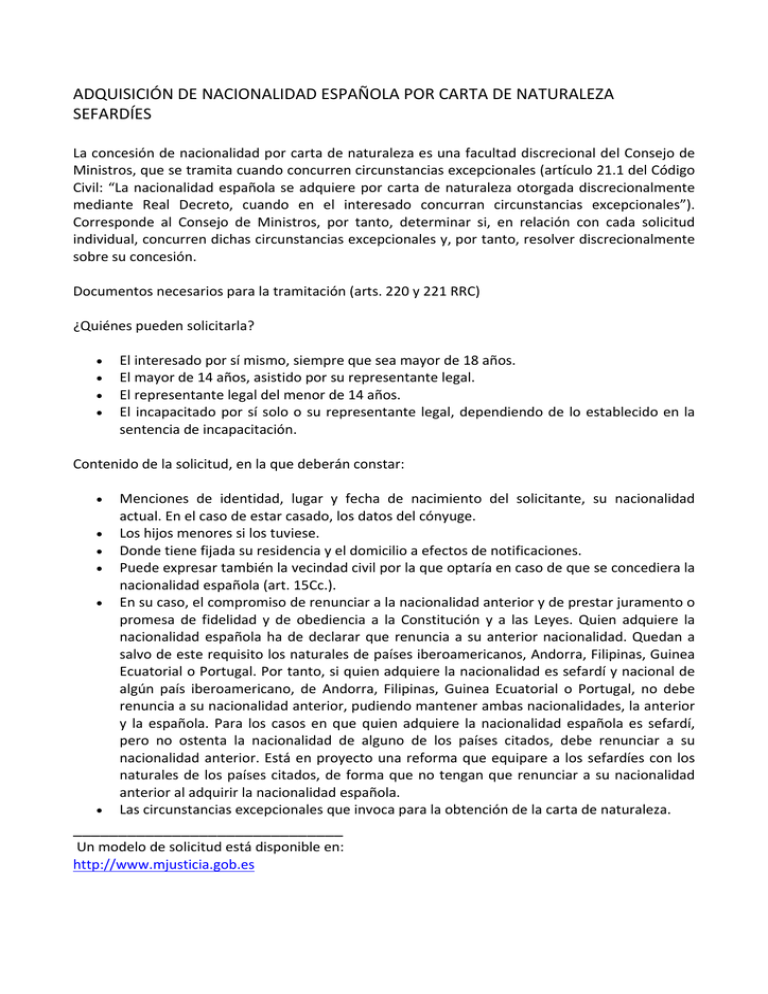 Nacionalidad española por carta naturaleza sefardies