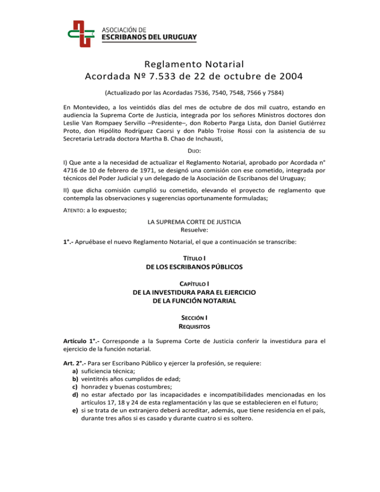 Reglamento Notarial Acordada 7533