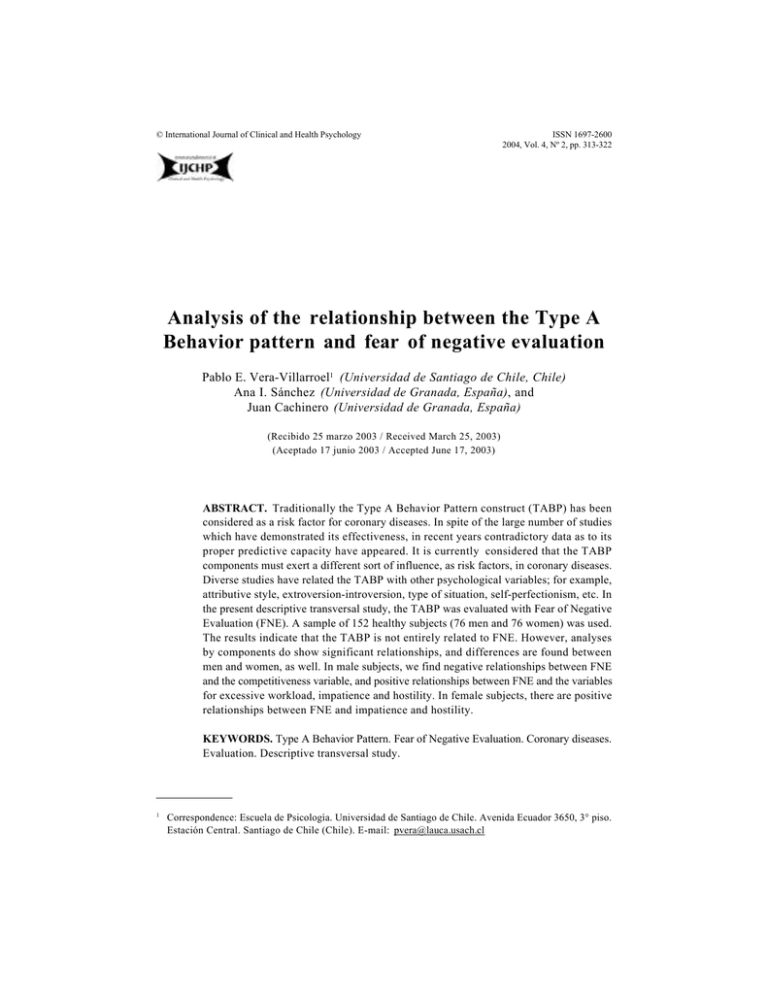 Analysis of the relationship between the Type A Behavior pattern