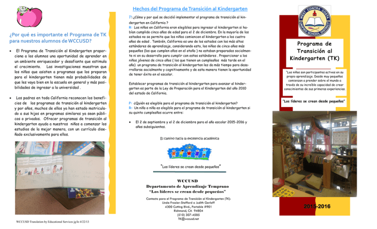 Programa de Transición al Kindergarten (TK) ¿Por qué es