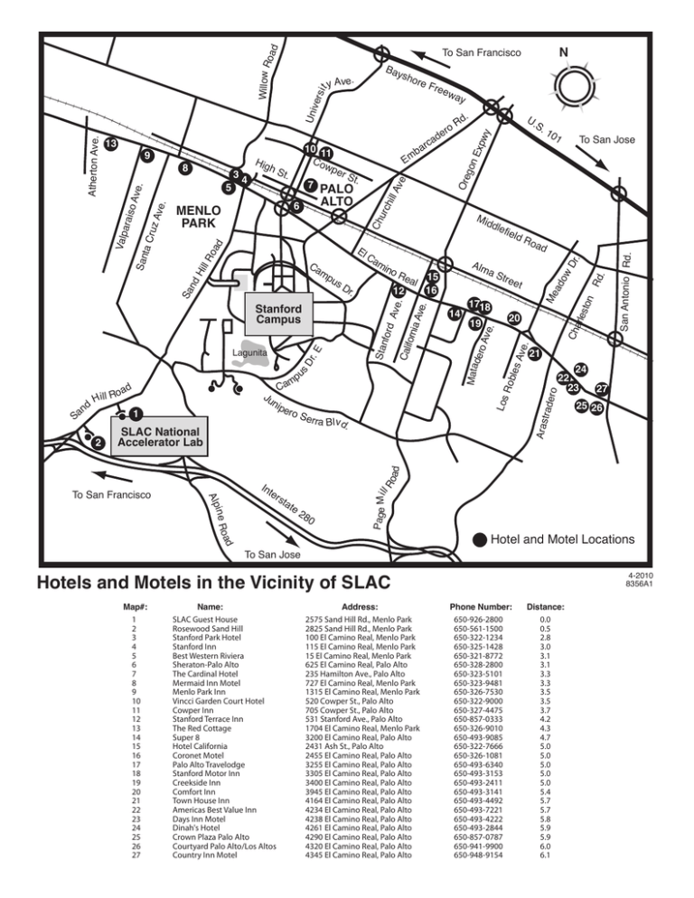 Hotels and Motels in the Vicinity of SLAC
