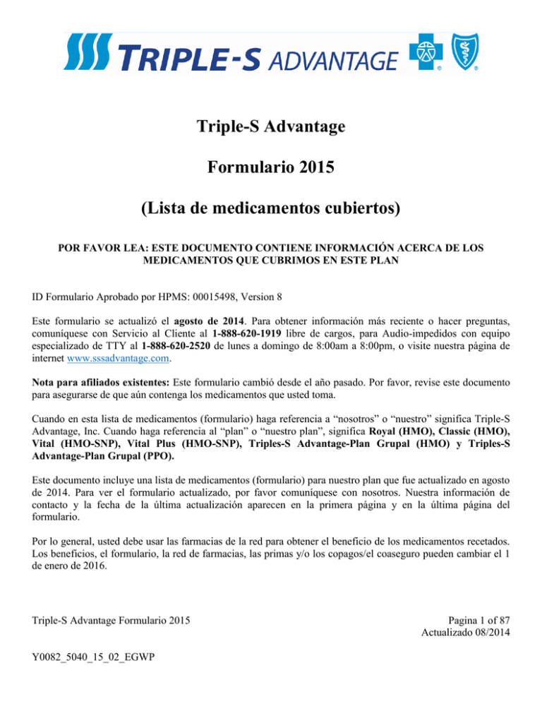 Triple-S Advantage Formulario 2015 (Lista de medicamentos
