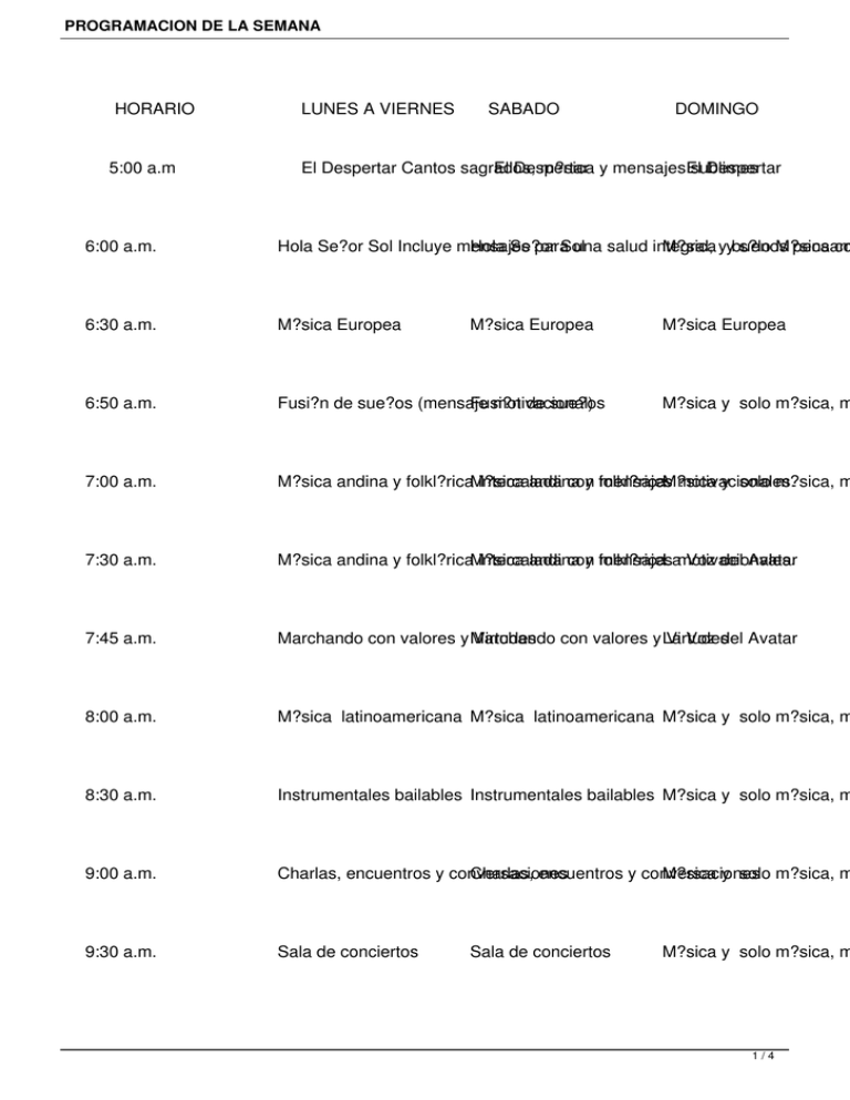 programacion de la semana