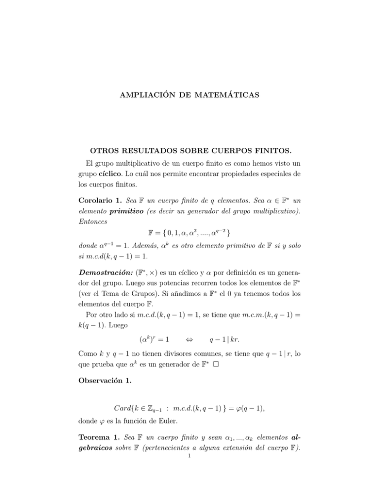 Otros resultados sobre cuerpos finitos