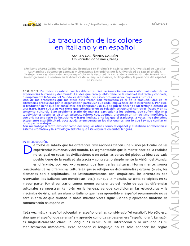 La traducción de los colores en italiano y en español