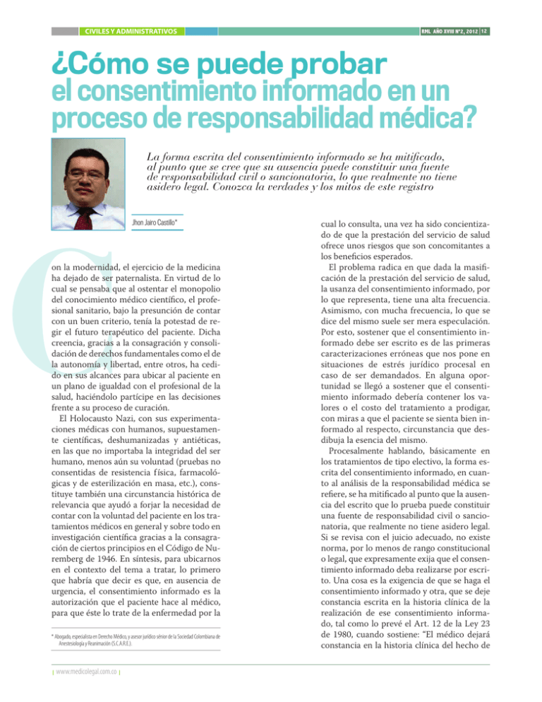 ¿Cómo se puede probar el consentimiento informado en un proceso