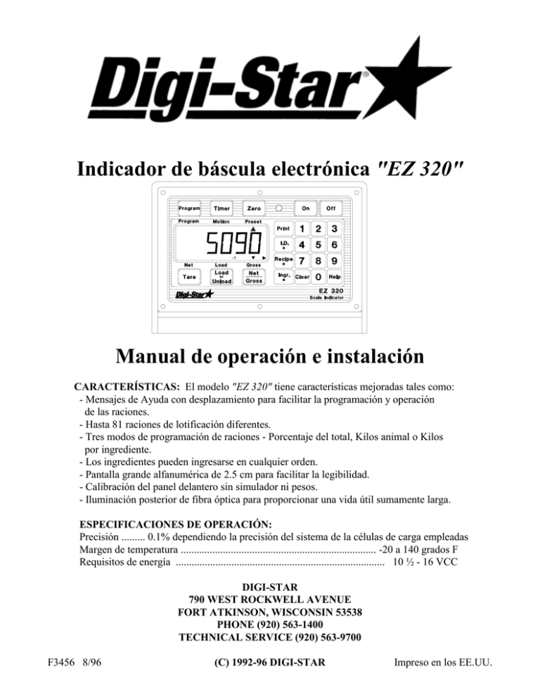 Indicador de báscula electrónica "EZ 320" Manual de - Digi-Star