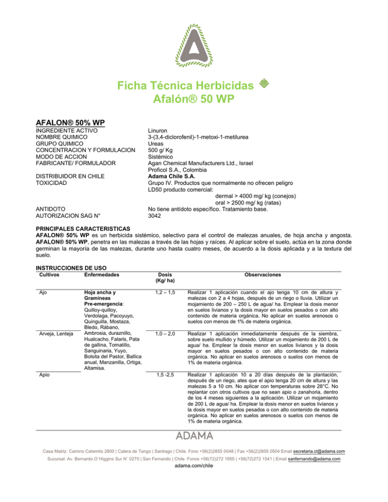 Afalón® 50 WP: Ficha Técnica del Herbicida