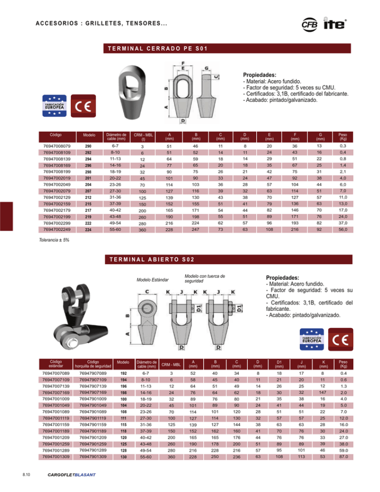 TERMINAL CERRADO PE S01 Propiedades: