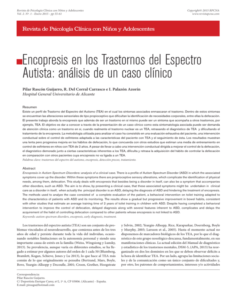 Encopresis en los Trastornos del Espectro Autista