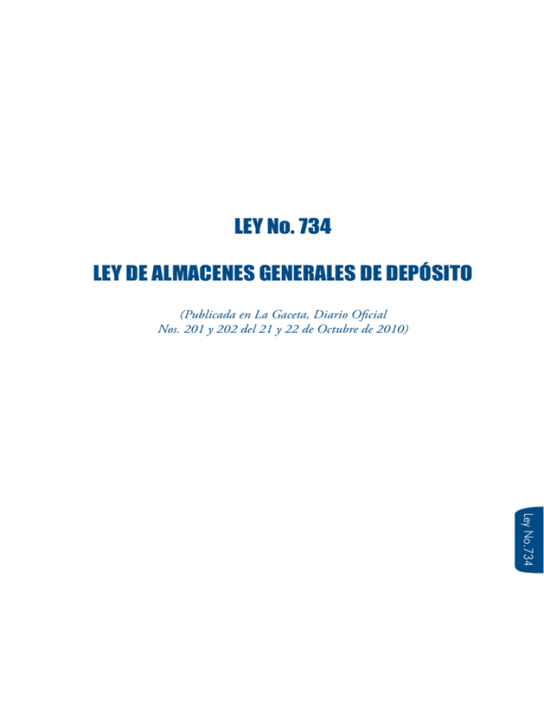 Ley No. 734, Ley de Almacenes Generales de Depósitos