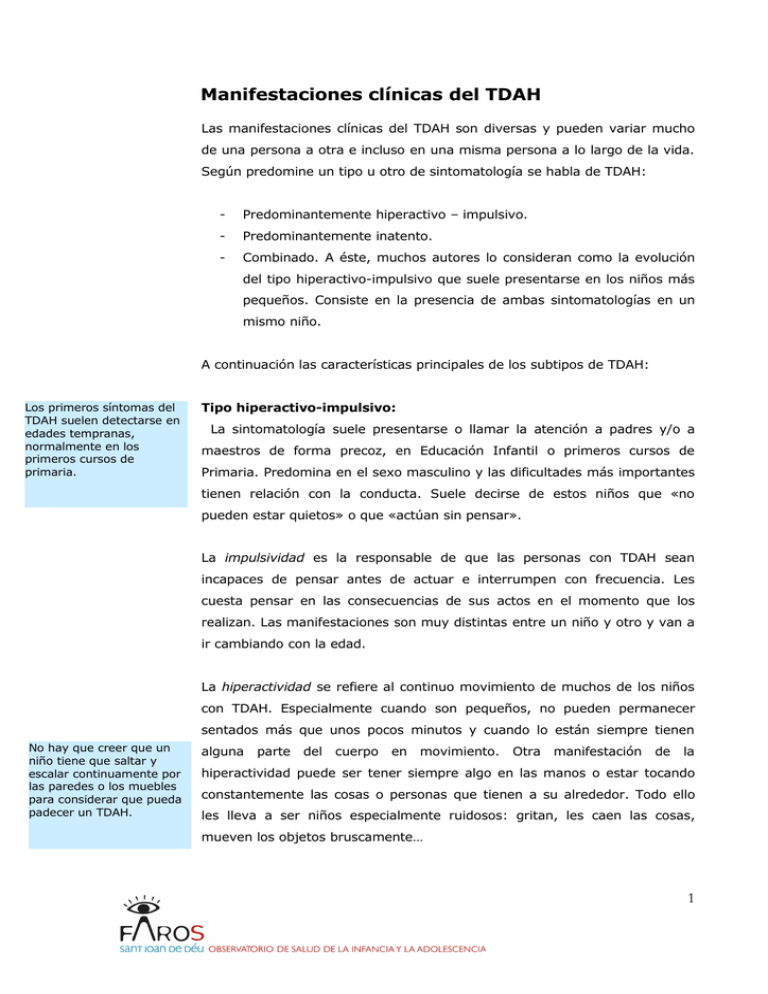Manifestaciones clínicas del TDAH