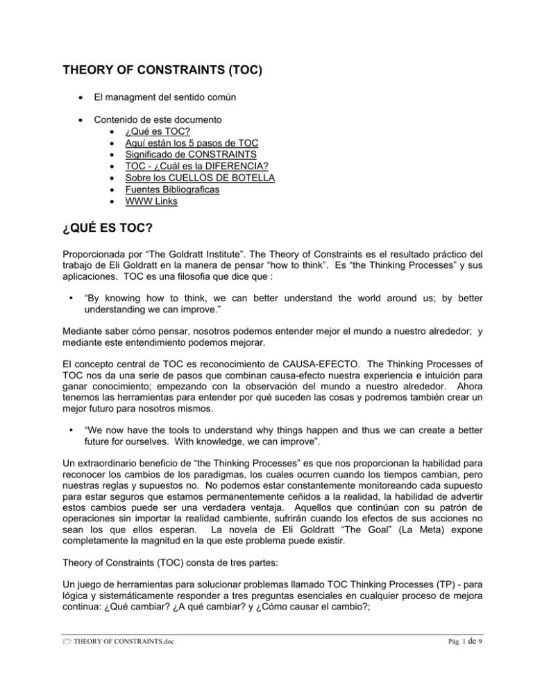 THEORY OF CONSTRAINTS (TOC) ¿QUÉ ES TOC?