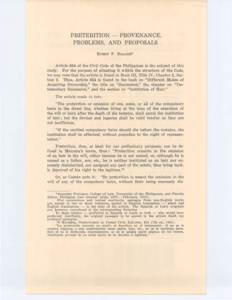 preterition - provenance, problems, and proposals