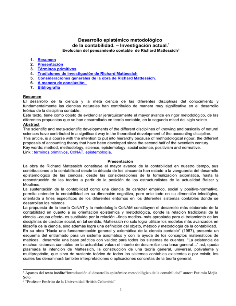 evolución del pensamiento contable de richard mattessich
