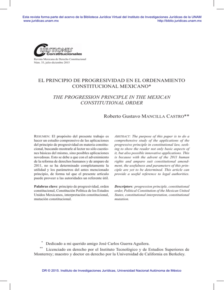 EL PRINCIPIO DE PROGRESIVIDAD EN EL ORDENAMIENTO