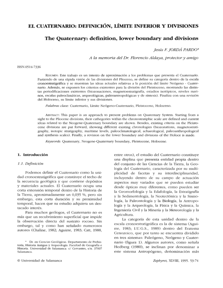 El Cuaternario: definición, límite inferior y divisiones