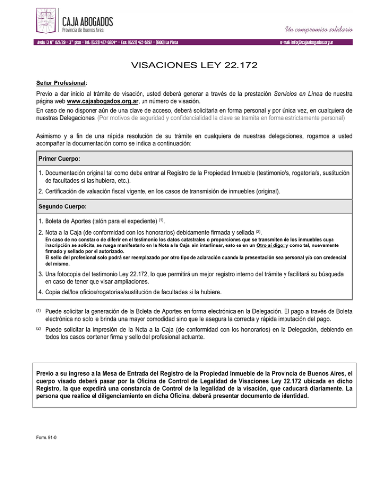 visaciones ley 22.172