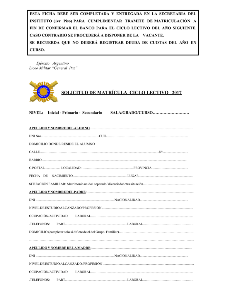 ficha solicitud matricula 2017