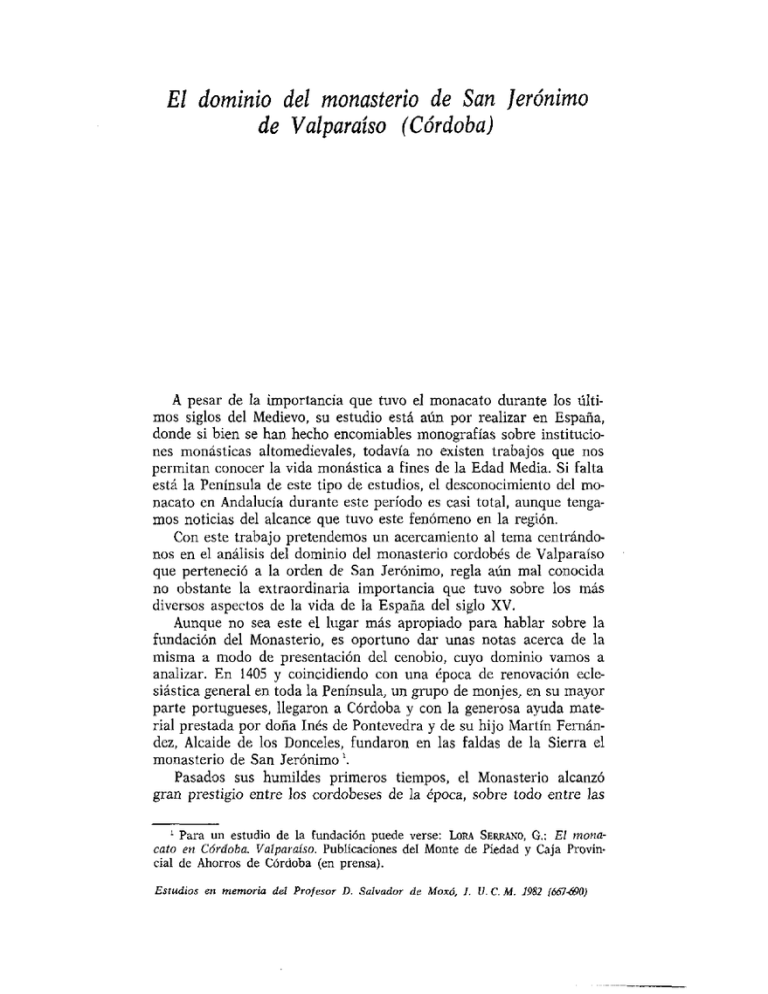 El dominio del monasterio de San Jerónimo de Valparaíso (Córdoba)