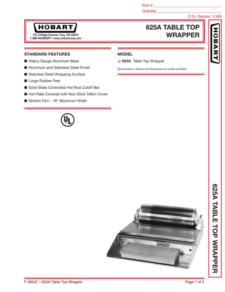 625a table top wrapper 625a table top wrapper