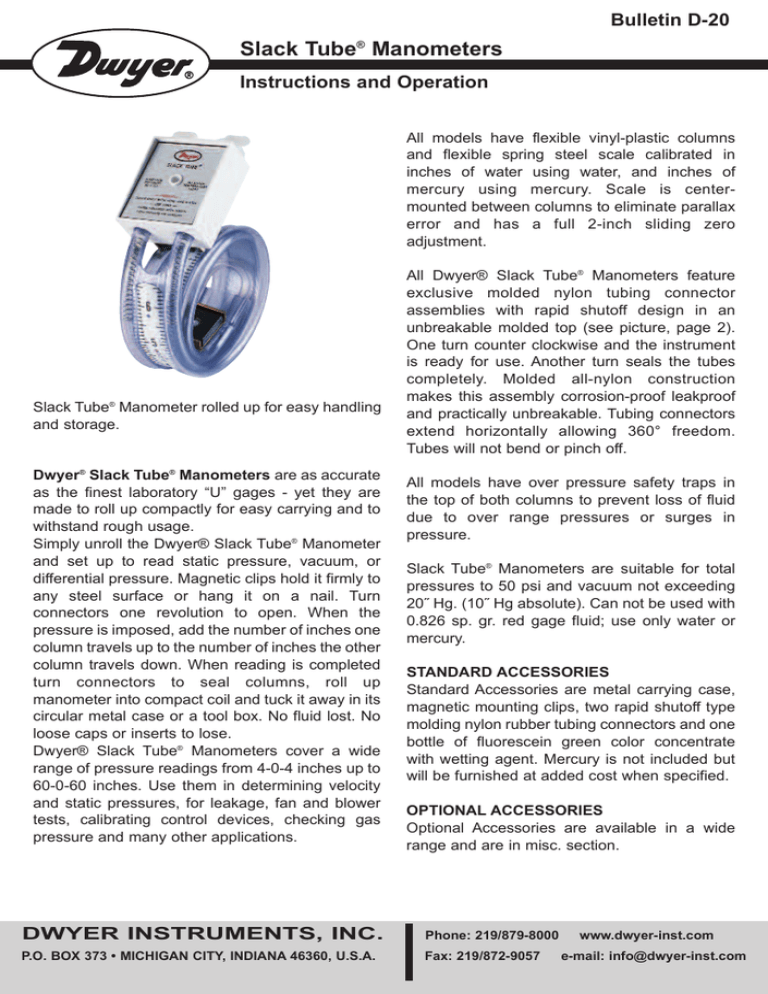 Slack Tube® Manometers