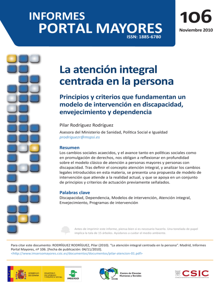 La atención integral centrada en la persona