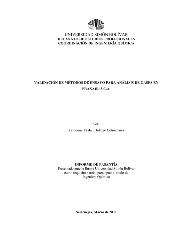 validación de métodos de ensayo para análisis de gases en praxair