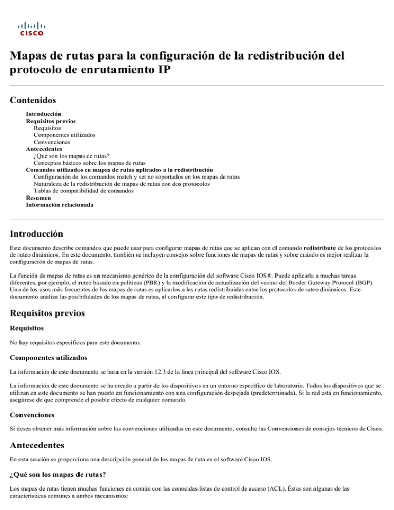 Mapas de rutas para la configuración de la redistribución del