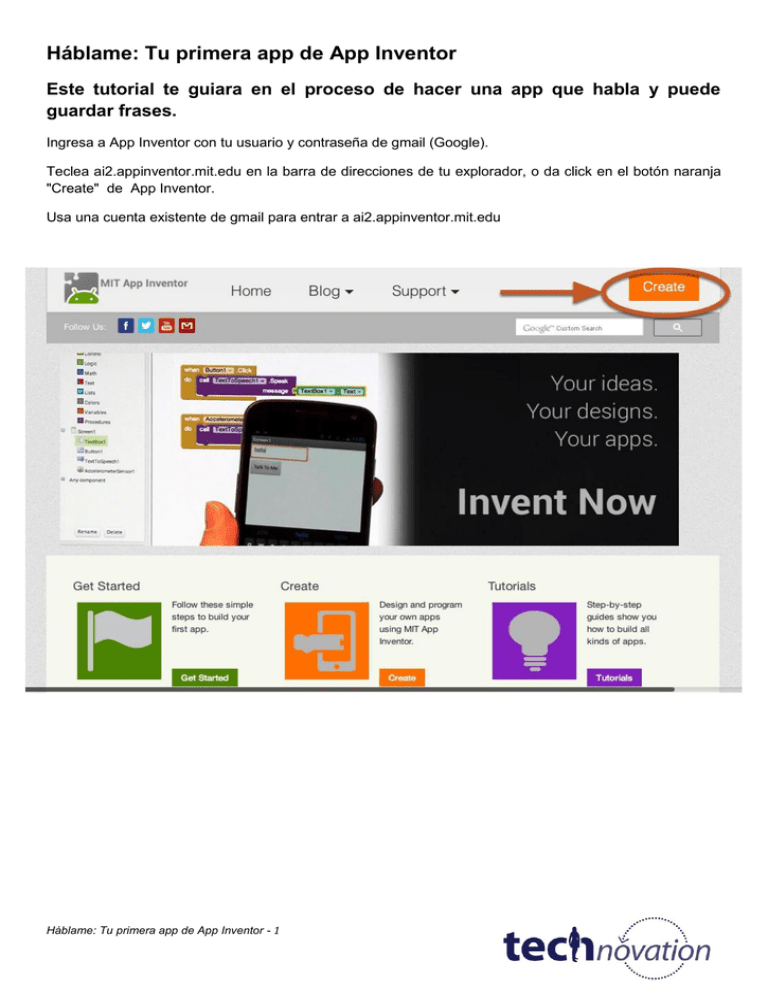Háblame: Tu primera app de App Inventor