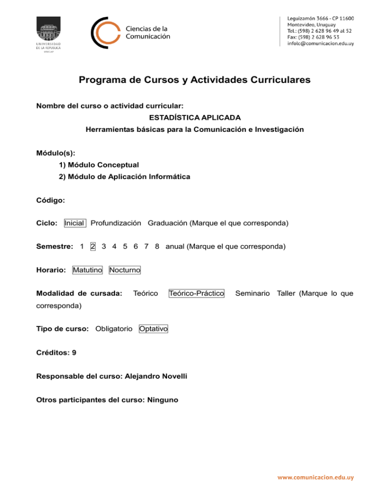 Programa de Cursos y Actividades Curriculares
