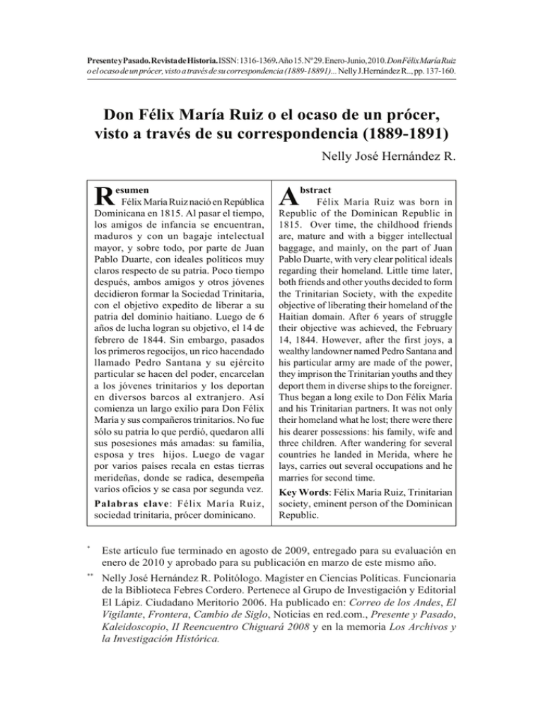 Don Félix María Ruiz o el ocaso de un prócer, visto a