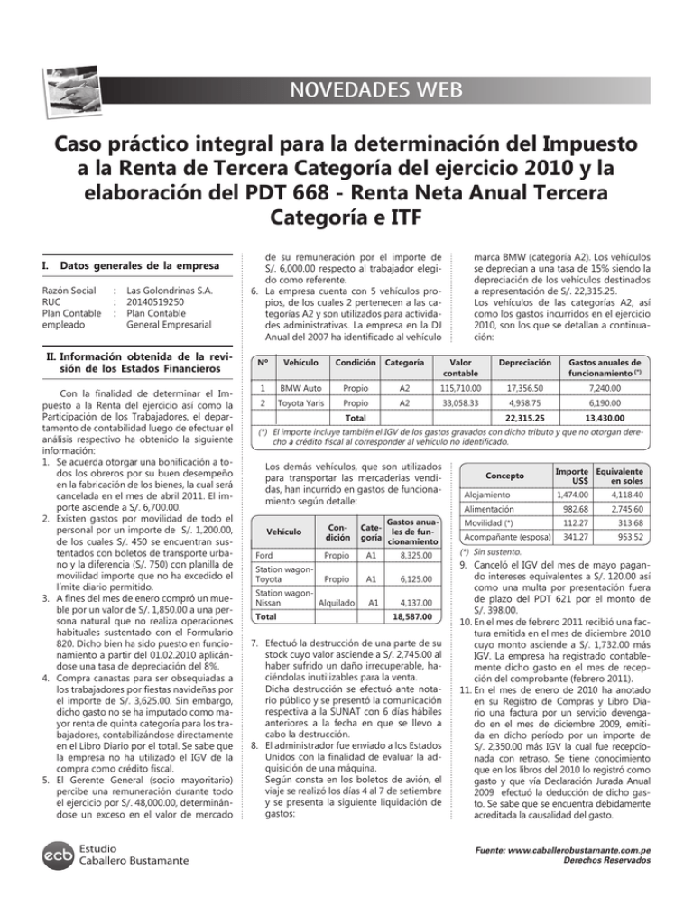 Caso Práctico Integral Para La Determinación Del Impuesto A La