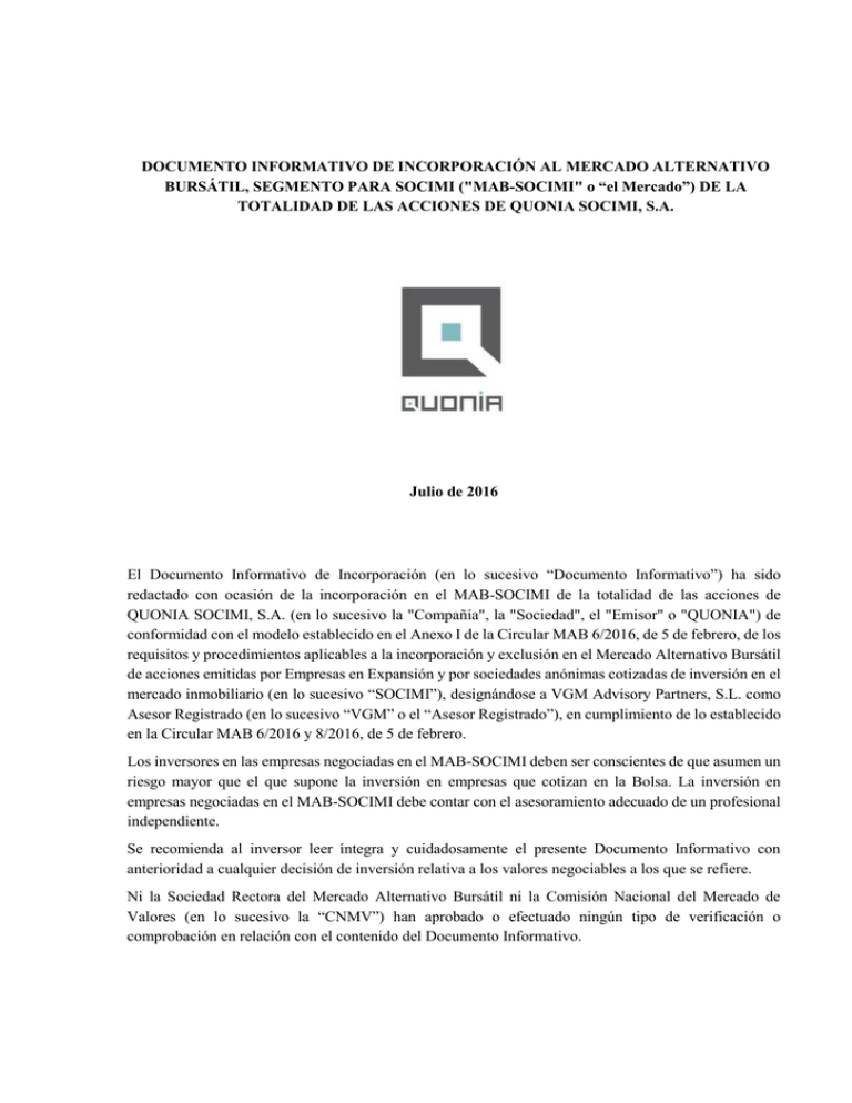 Documento Informativo de Incorporación