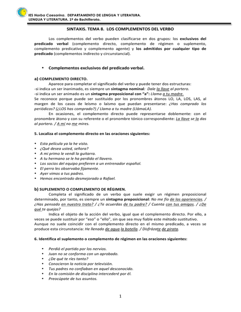 tema 8. los complementos del verbo