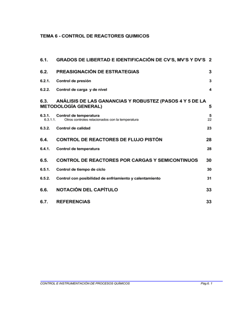 TEMA 6 - CONTROL DE REACTORES QUIMICOS 6.1. GRADOS DE