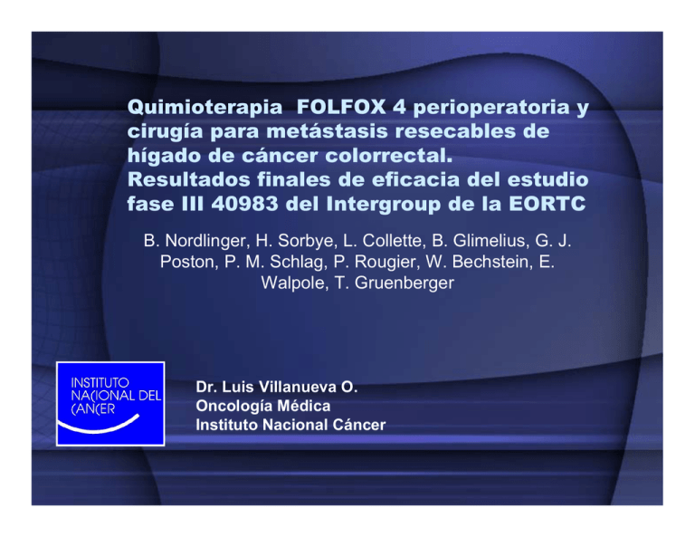 Quimioterapia FOLFOX 4 perioperatoria y cirugía para metástasis