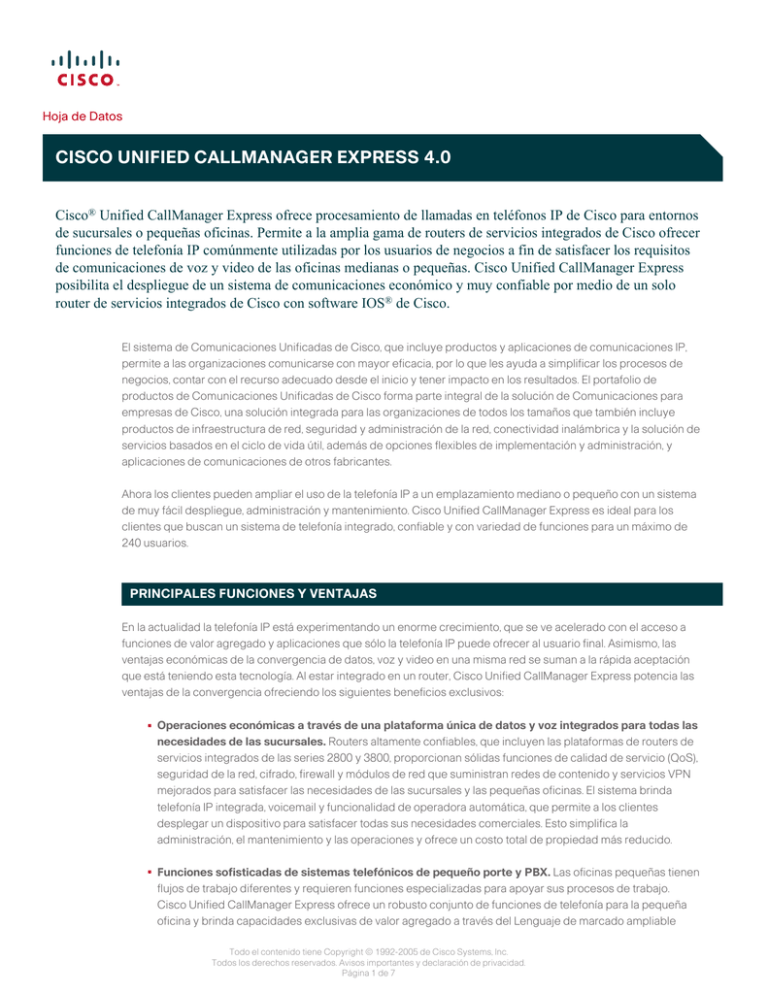 CISCO UNIFIED CALLMANAGER EXPRESS 4.0
