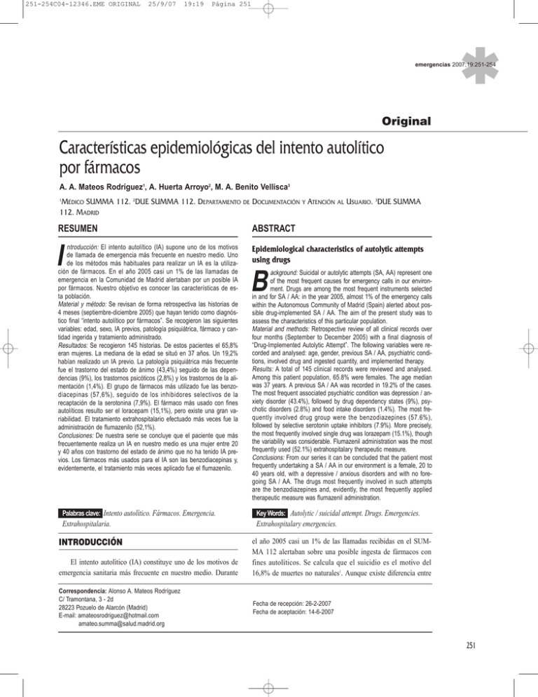 Características epidemiológicas del intento autolítico