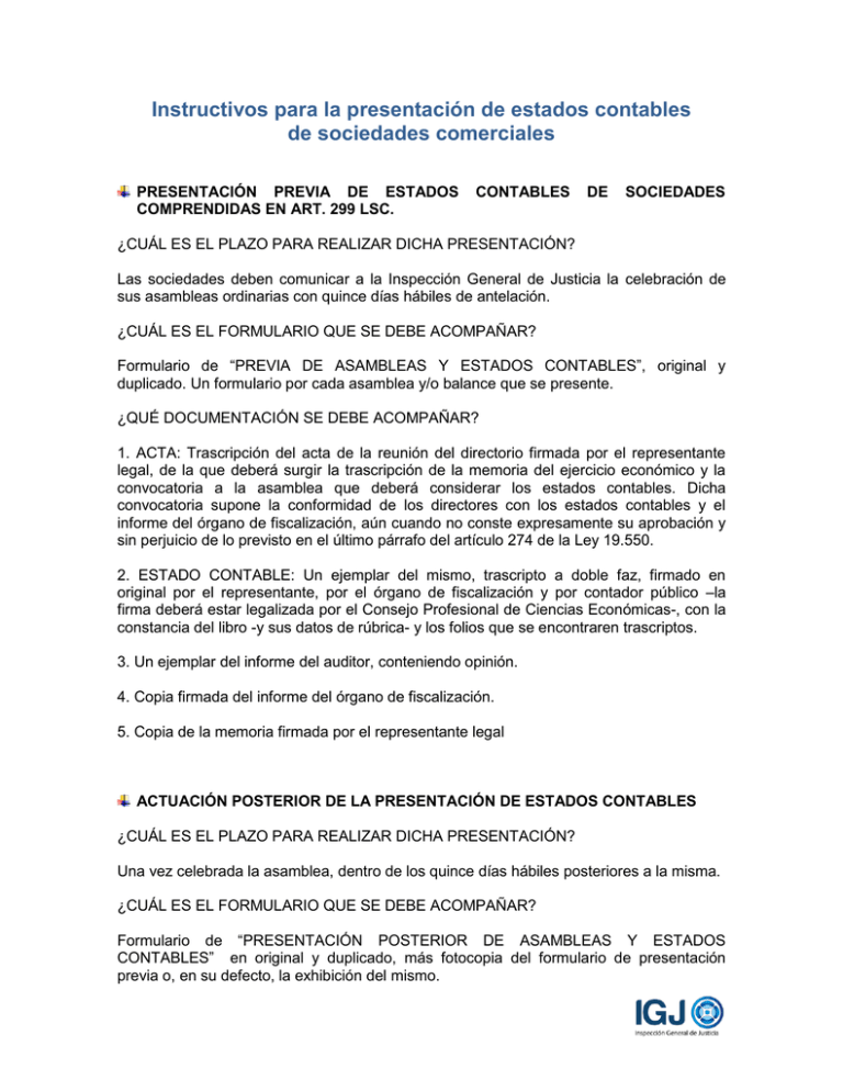 Instructivos para la presentación de estados contables de