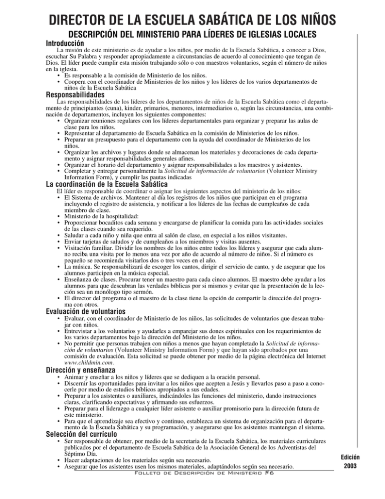 director de la escuela sabática de los niños